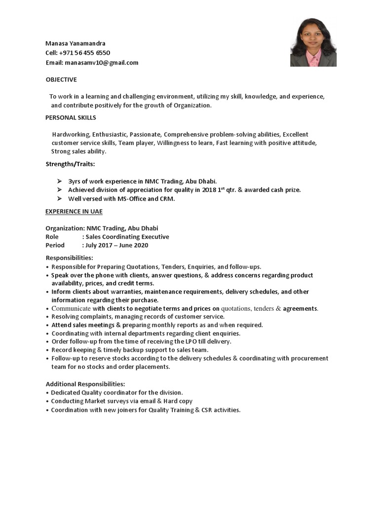 Resume Manasa Yanamandra | PDF | Sales | Business