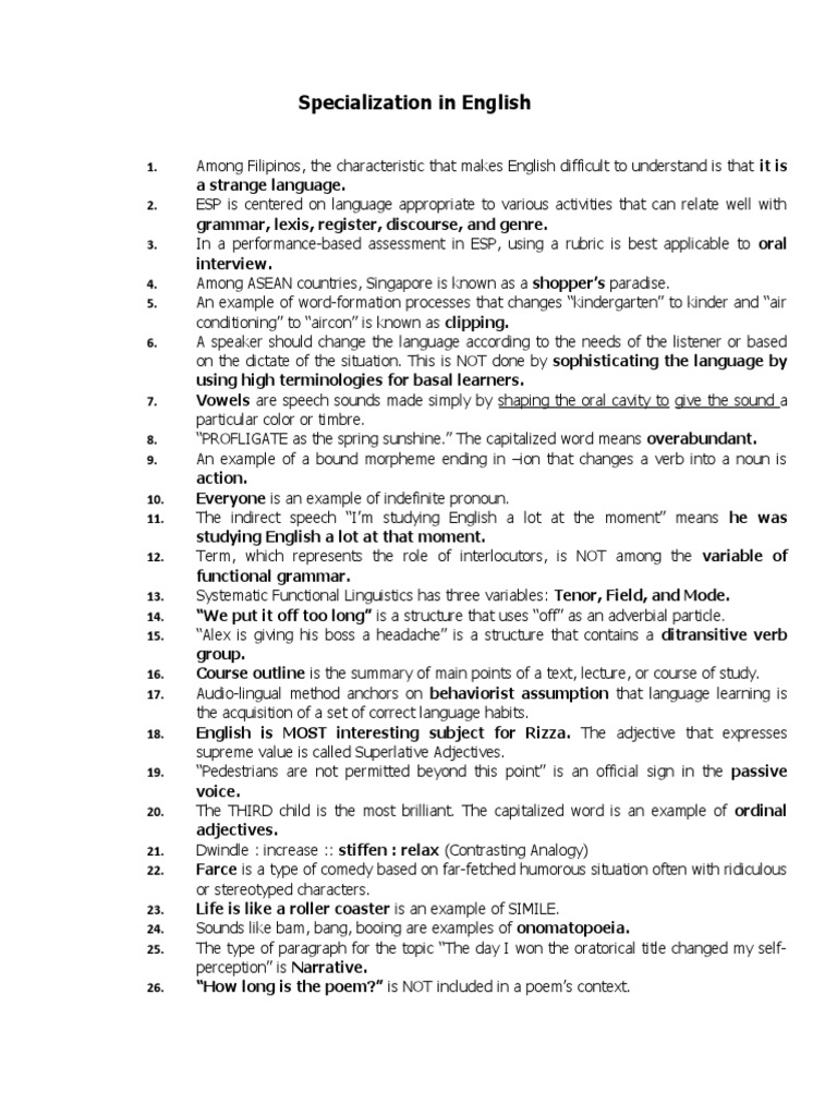 English Language Specialization Insights | PDF