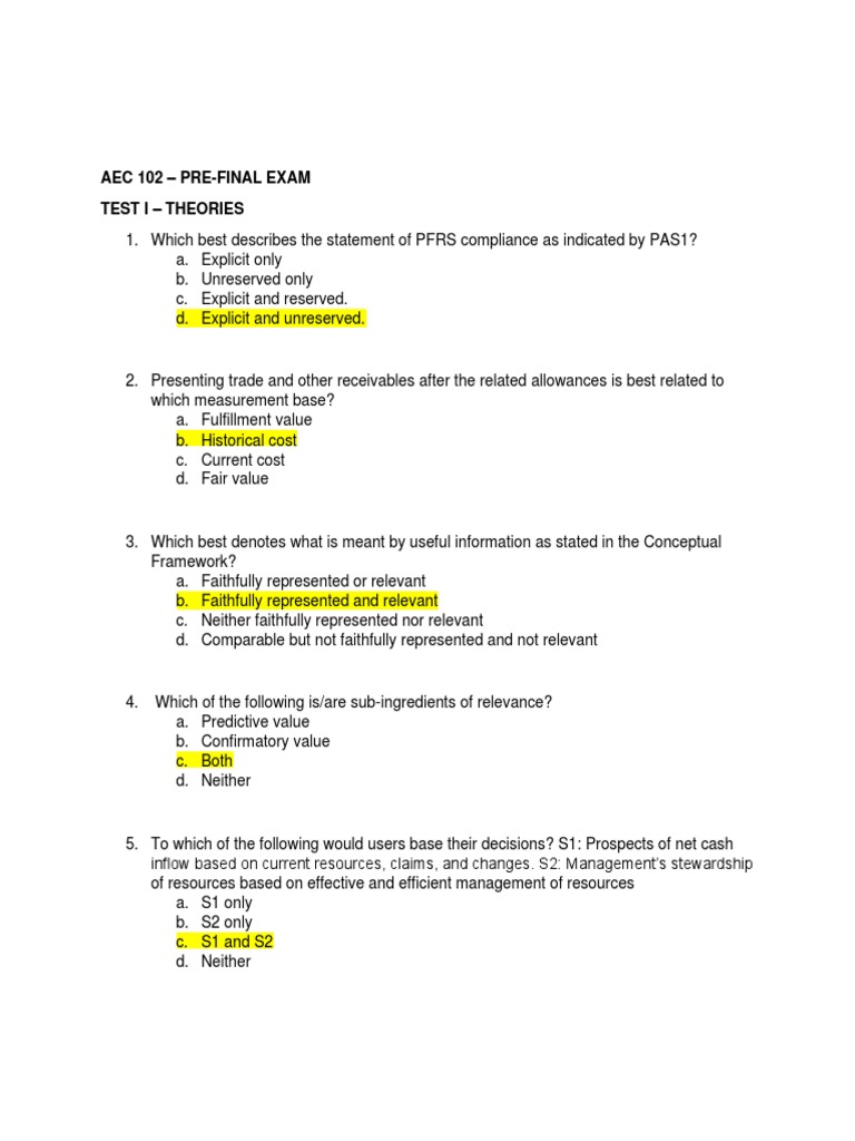 Aec 102 Pre Final Exam 1 22 23 Psba | PDF | Historical Cost | Expense