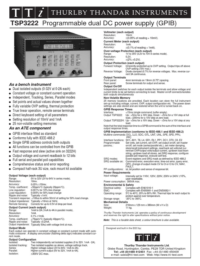 Tti Psu TSP3222 | PDF | Power Supply | Physical Quantities