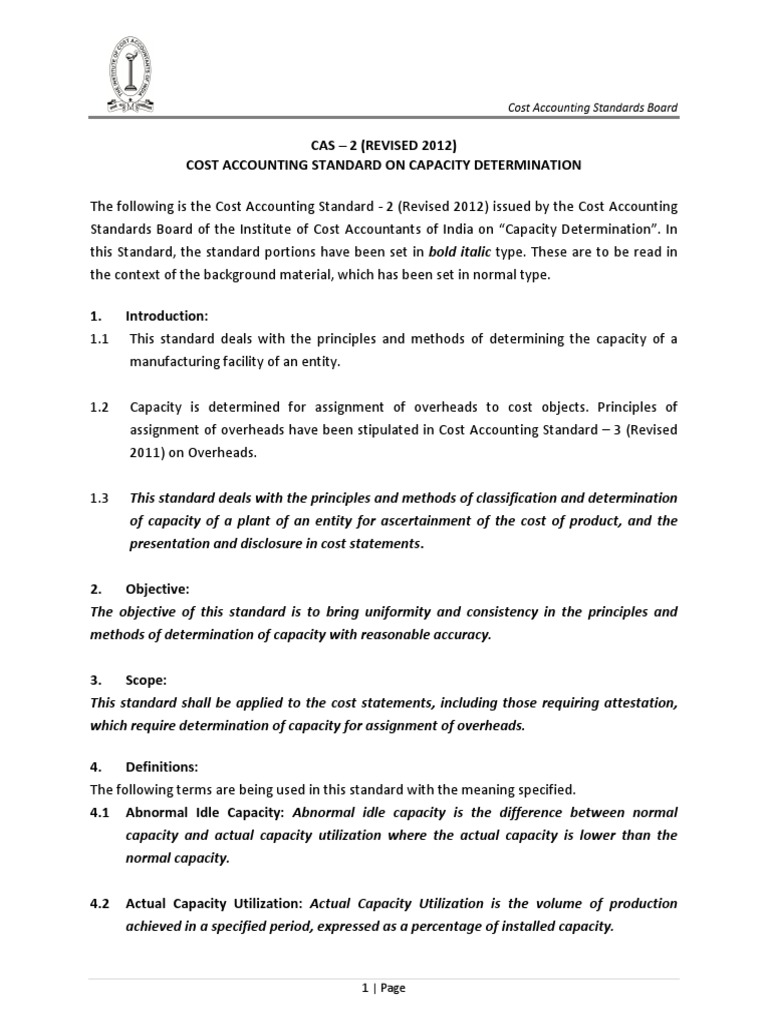 CAS2 Revised | PDF | Cost Accounting | Capacity Utilization