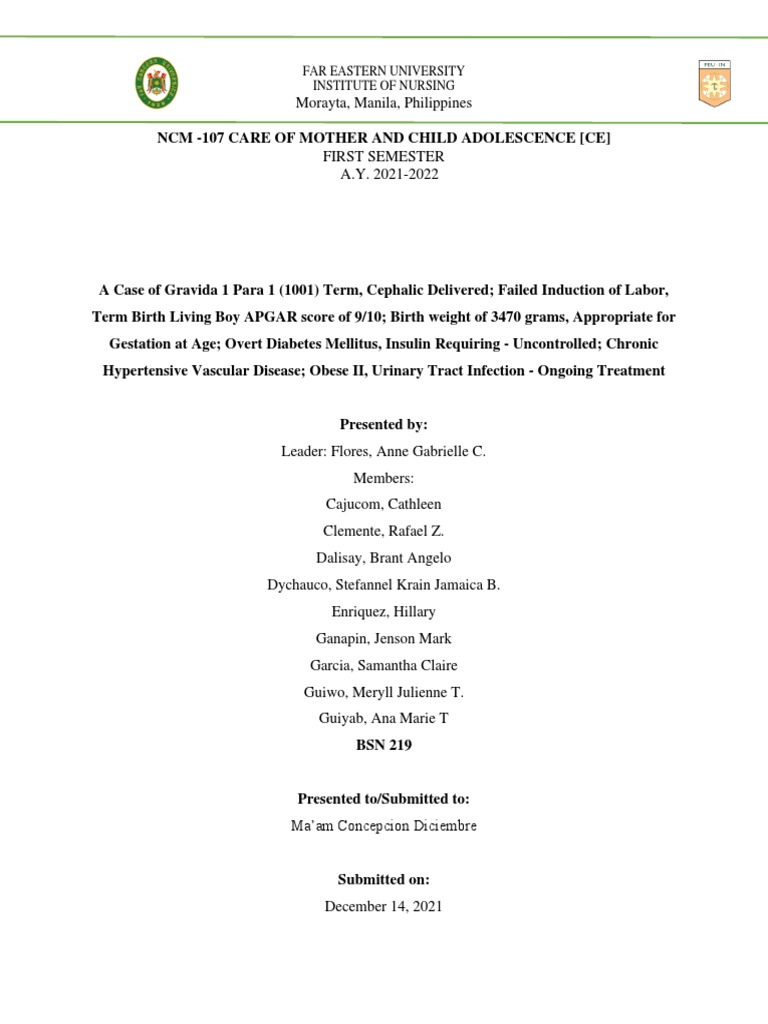 Group1a BSN219 Mothers-Case Final PDF | PDF | Urinary Tract Infection | Hypertension