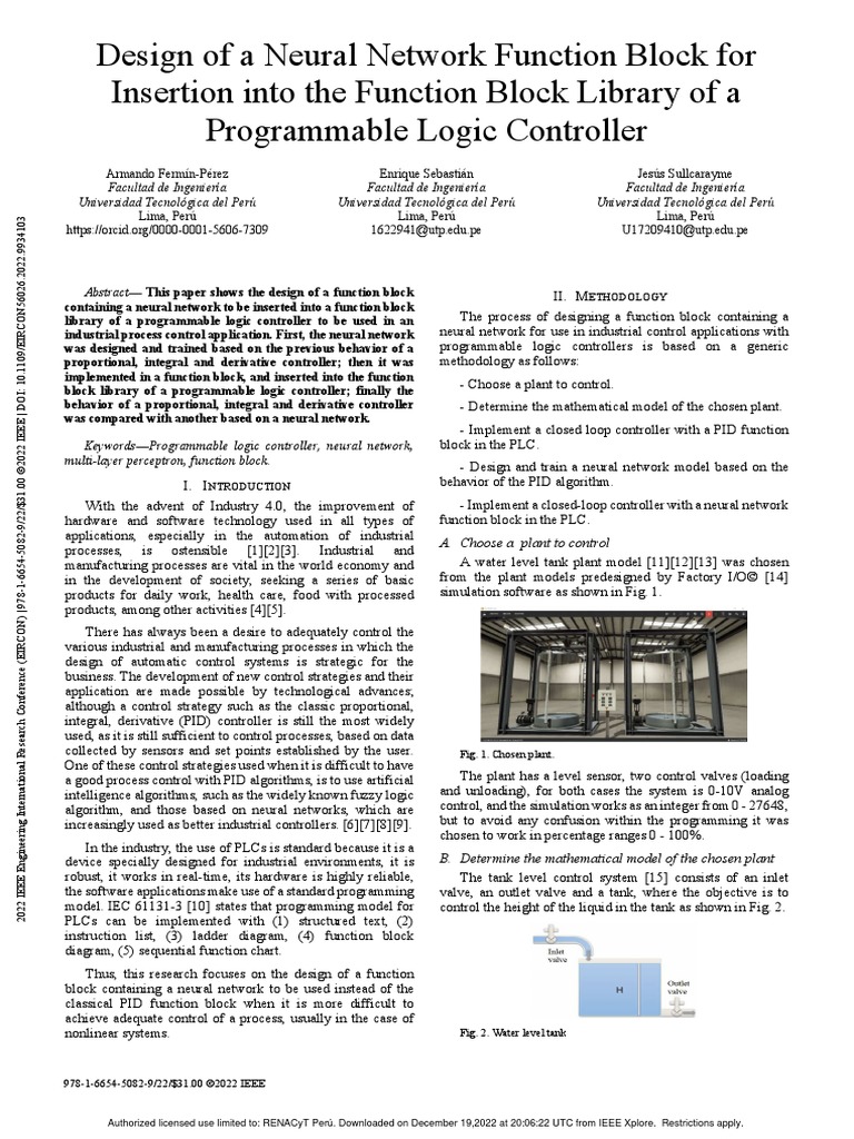 Design of A Neural Network Function Block For Insertion Into The ...