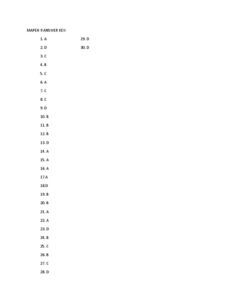 Mapeh 9 Answer Key | PDF
