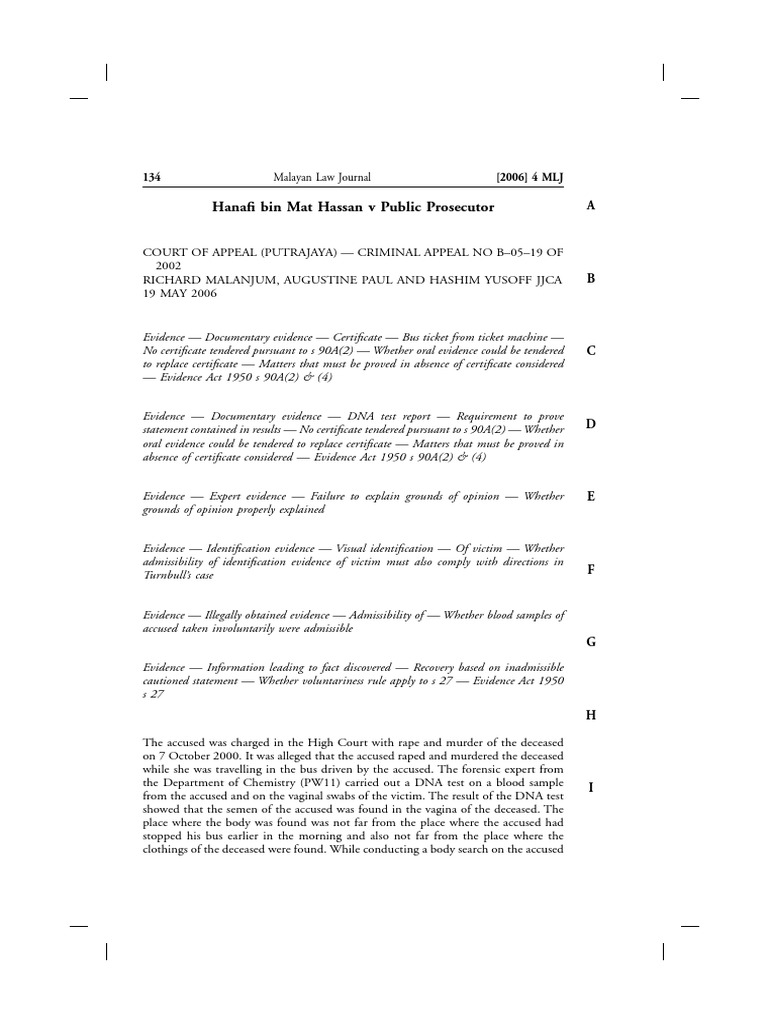 Hanafi Bin Mat Hassan V Public Prosecutor | PDF | Evidence (Law ...