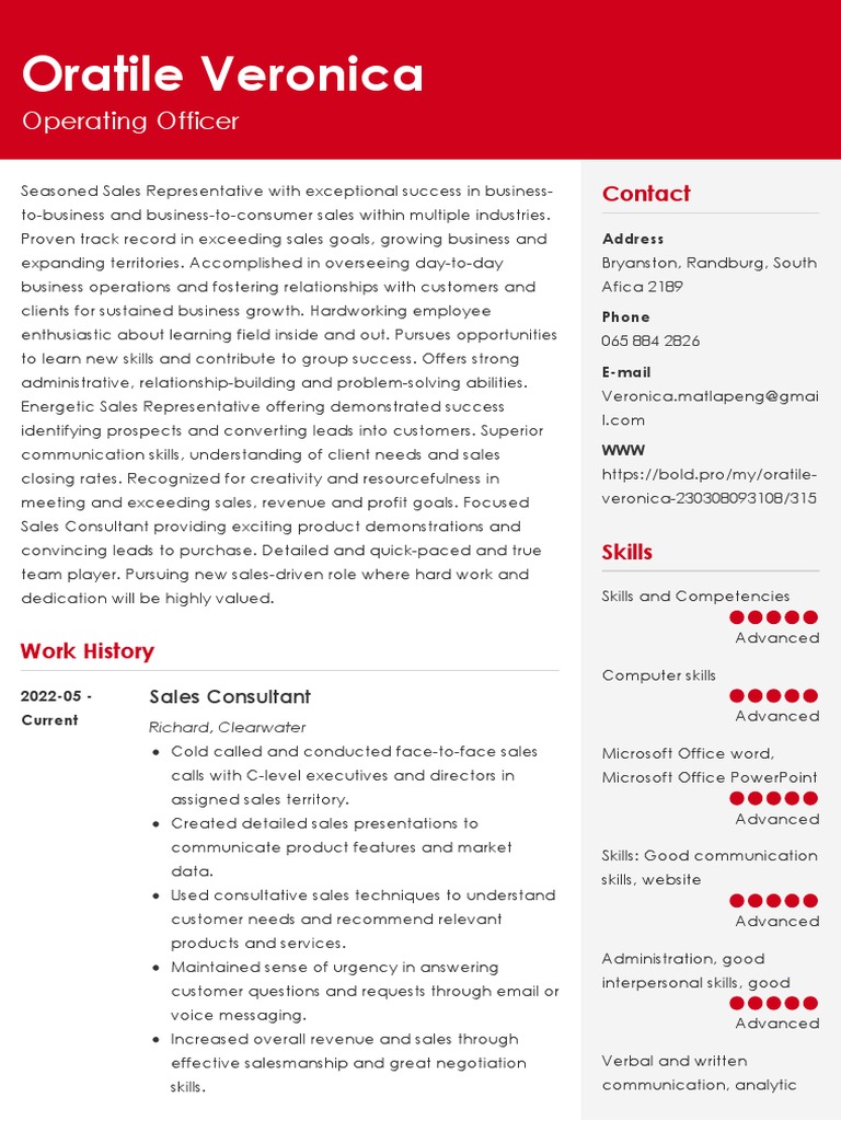 Oratile Veronica Resume 3 | PDF | Sales | Communication