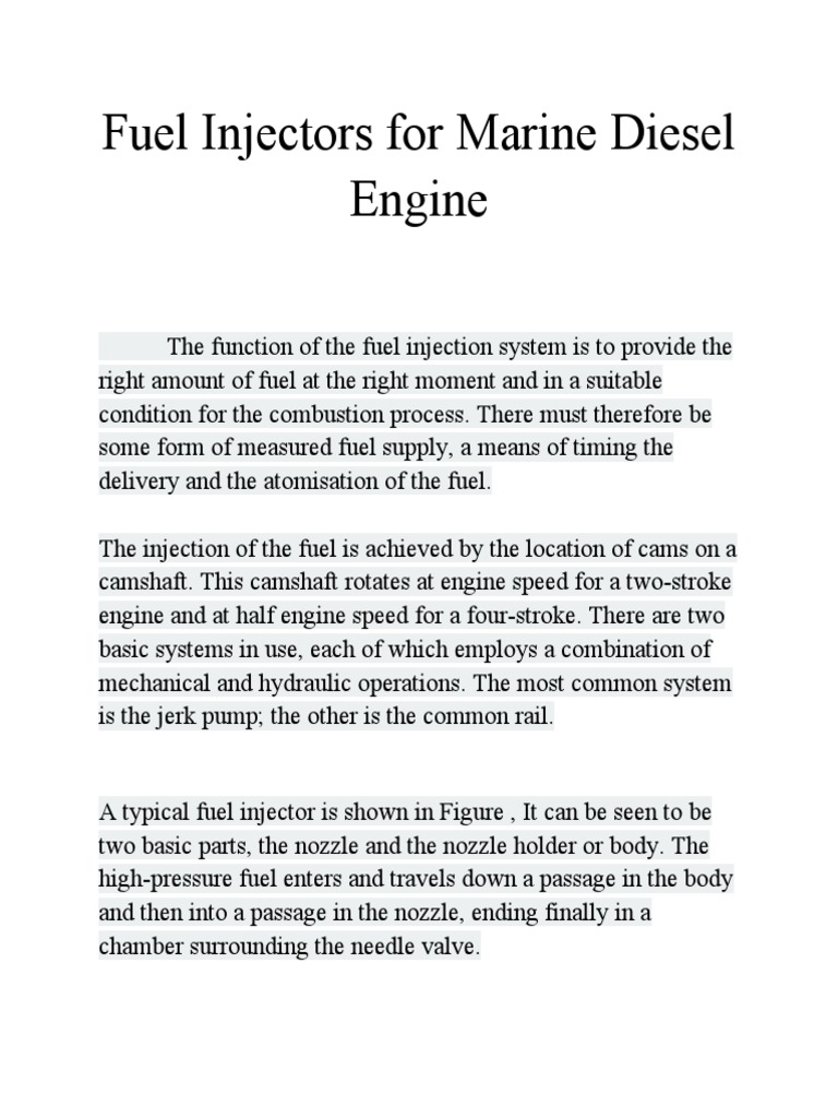 Fuel Injectors For Marine Diesel Engine | PDF | Fuel Injection | Diesel ...