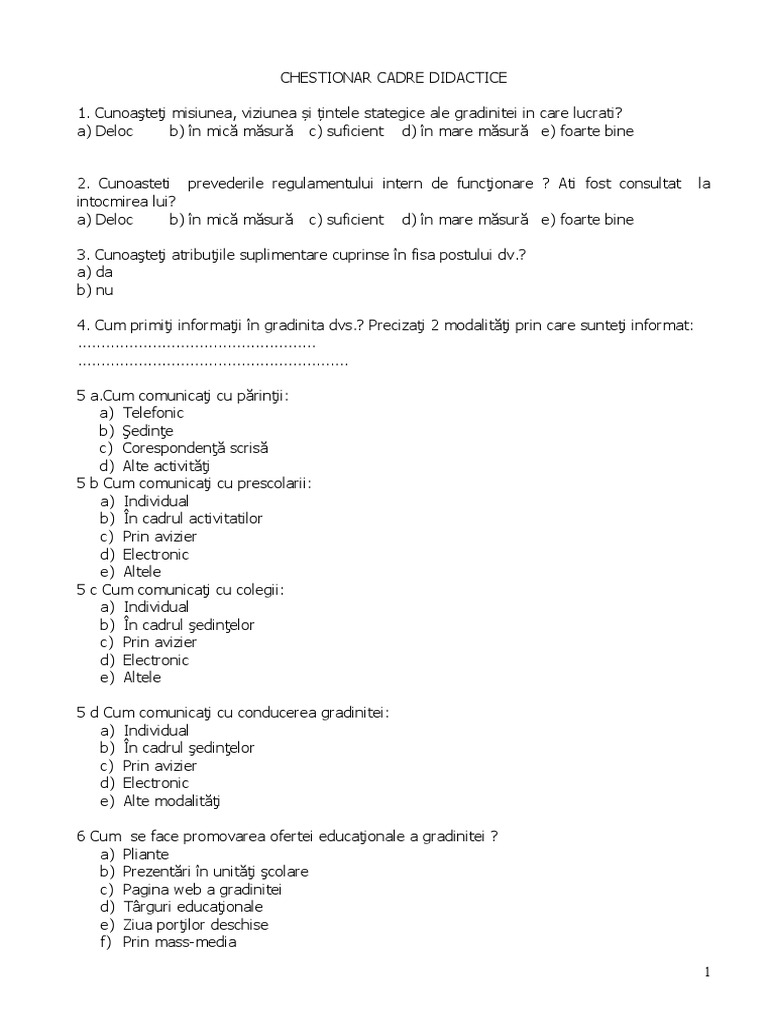 Chestionar Cadre Didactice | PDF