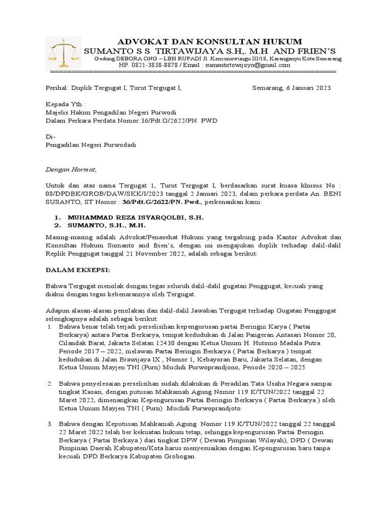 Contoh Duplik Perkara Pidana | PDF