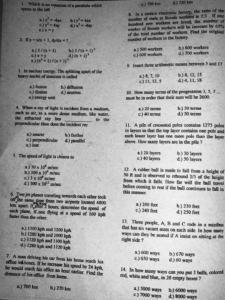 Engineering Board Exam Math Review 3 | PDF
