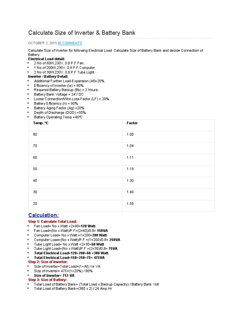 Calculate Size of Inverter | PDF | Series And Parallel Circuits | Power ...