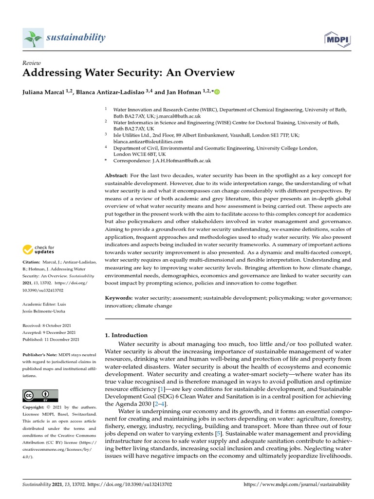 Addressing Water Security An Overview PDF | PDF | Water Security | Sustainability