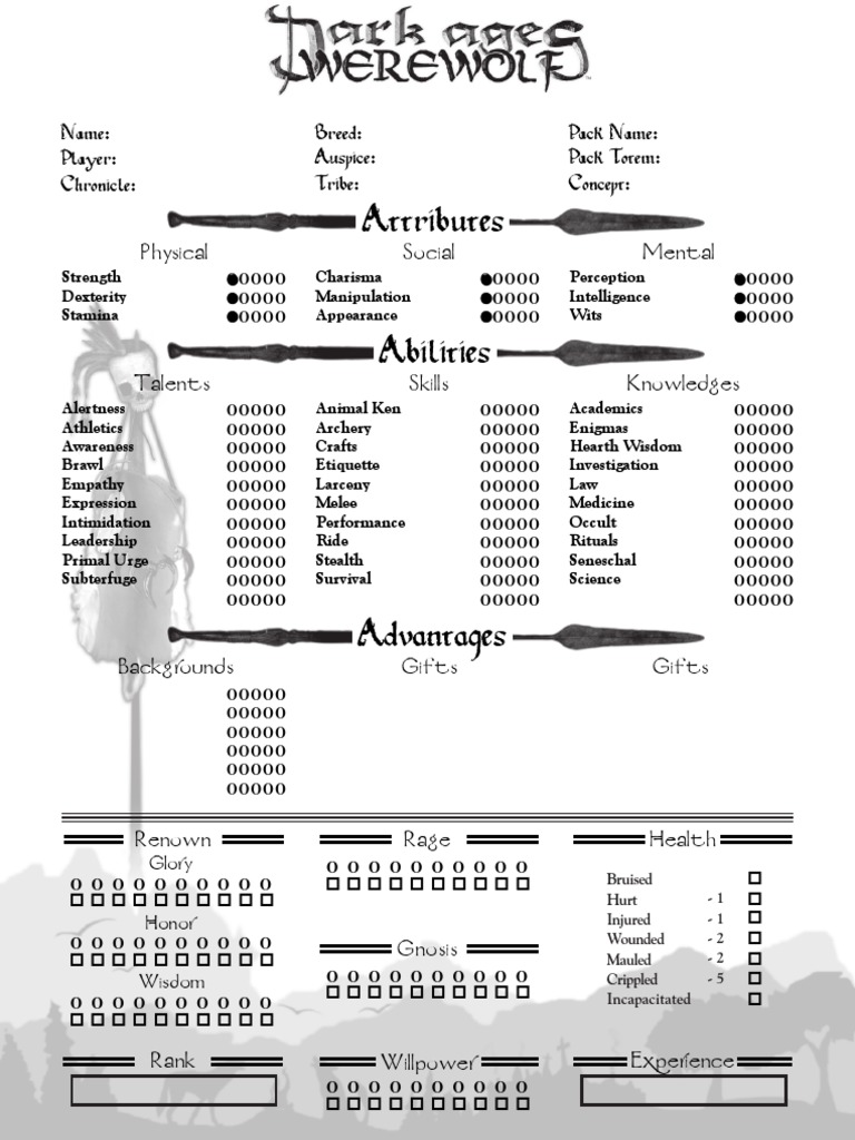 DAWerewolf W20 2-Page Editable PDF | PDF