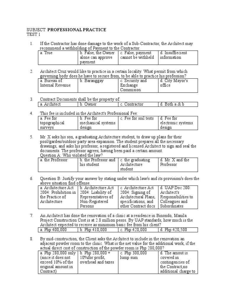 Professional Practice Test for Architects | PDF | Architect | Taxes