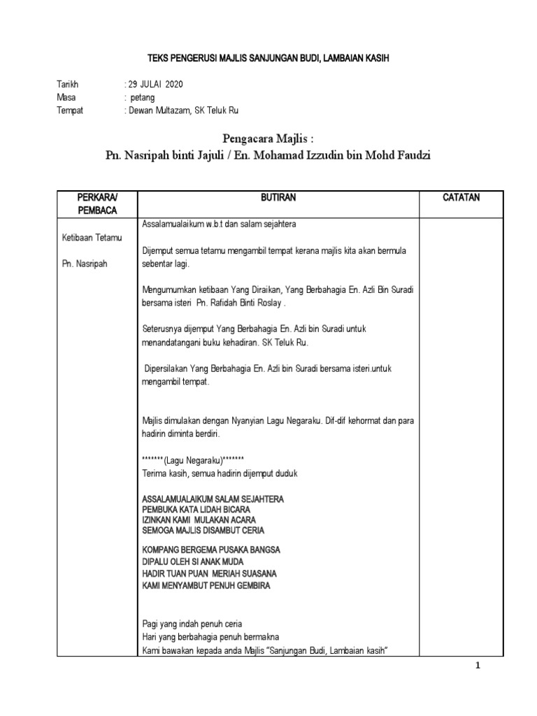 Teks MC Majlis Persaraan | PDF