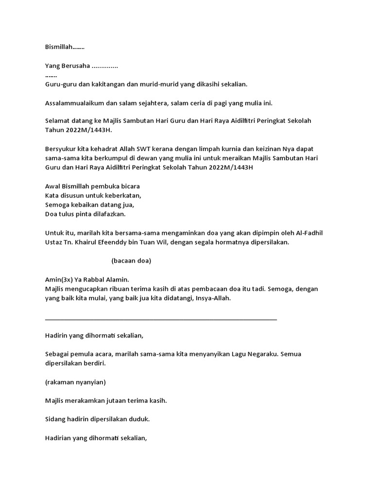 Teks MC - Hari Guru & Hari Raya | PDF