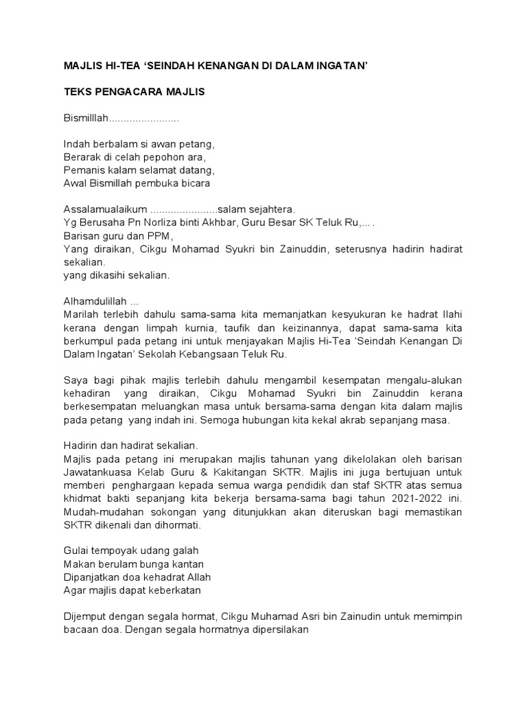 Teks MC - Majlis Hi-Tea | PDF