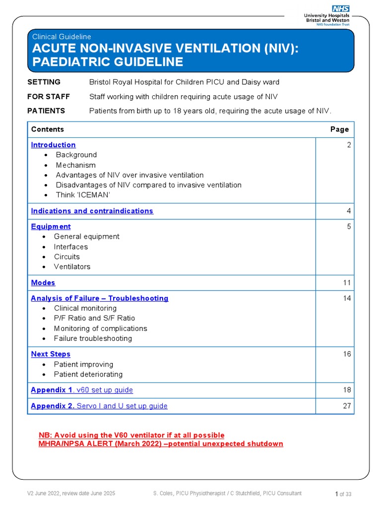 Acute Noninvasive Ventilation Paediatric Guideline-2 | PDF | Diseases ...