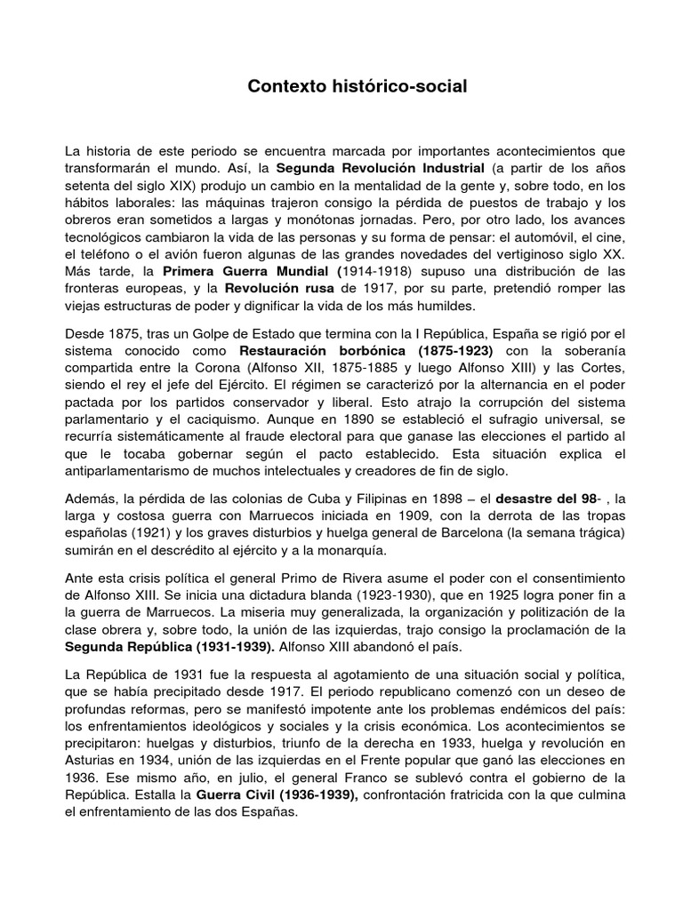 Contexto Histórico, Social, Cultural, Artístico y Literario | PDF