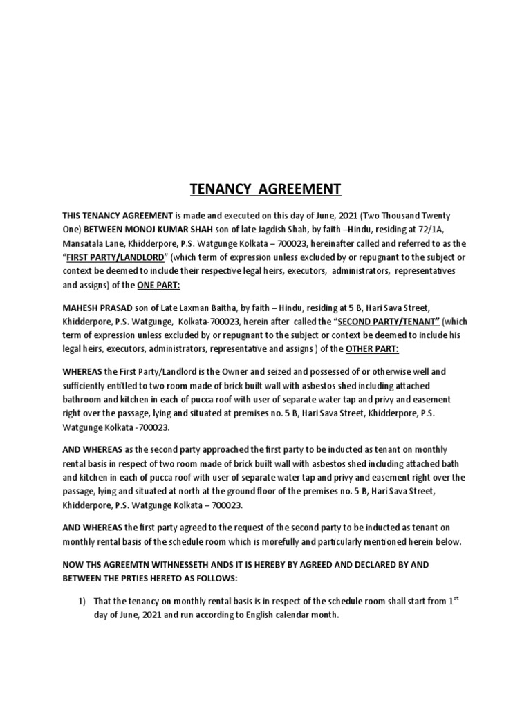 Tenancy Agreement | Download Free PDF | Leasehold Estate | Landlord