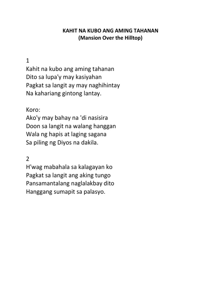 Kahit Na Kubo Ang Aming Tahanan PDF | PDF