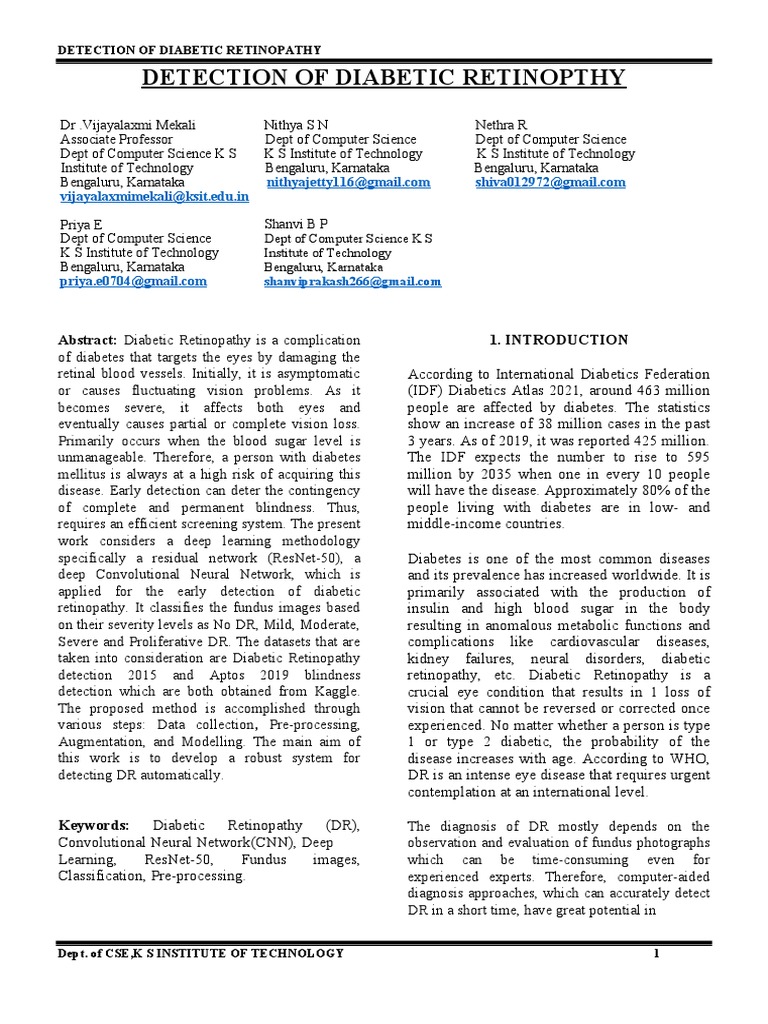Detection Of Diabetic Retinopathy Pdf Deep Learning Retina