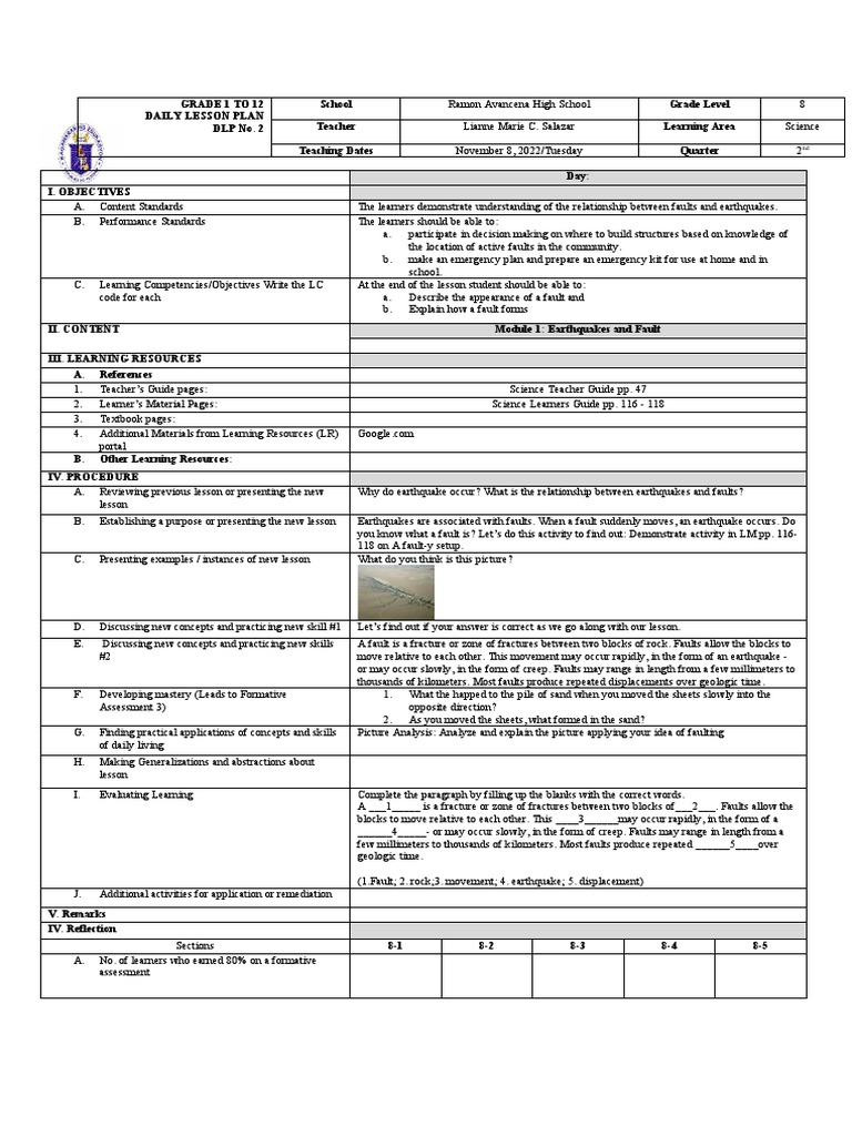 Faults and Earthquakes Lesson Explained | PDF | Learning | Teachers