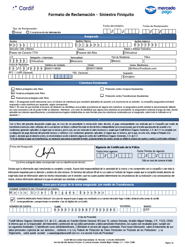 Reclamación de Siniestros Cardif México | PDF | Seguro