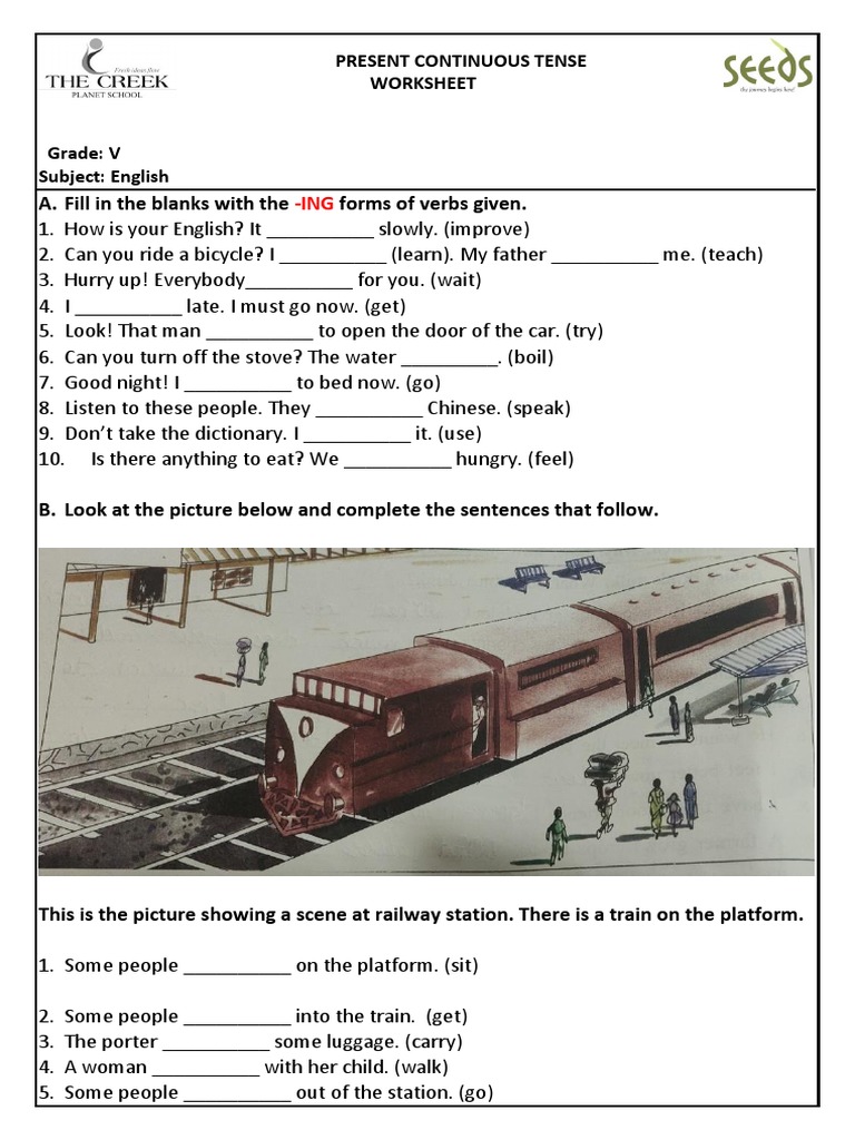 Grade 5 - Present Continuous Tense - Worksheet | PDF