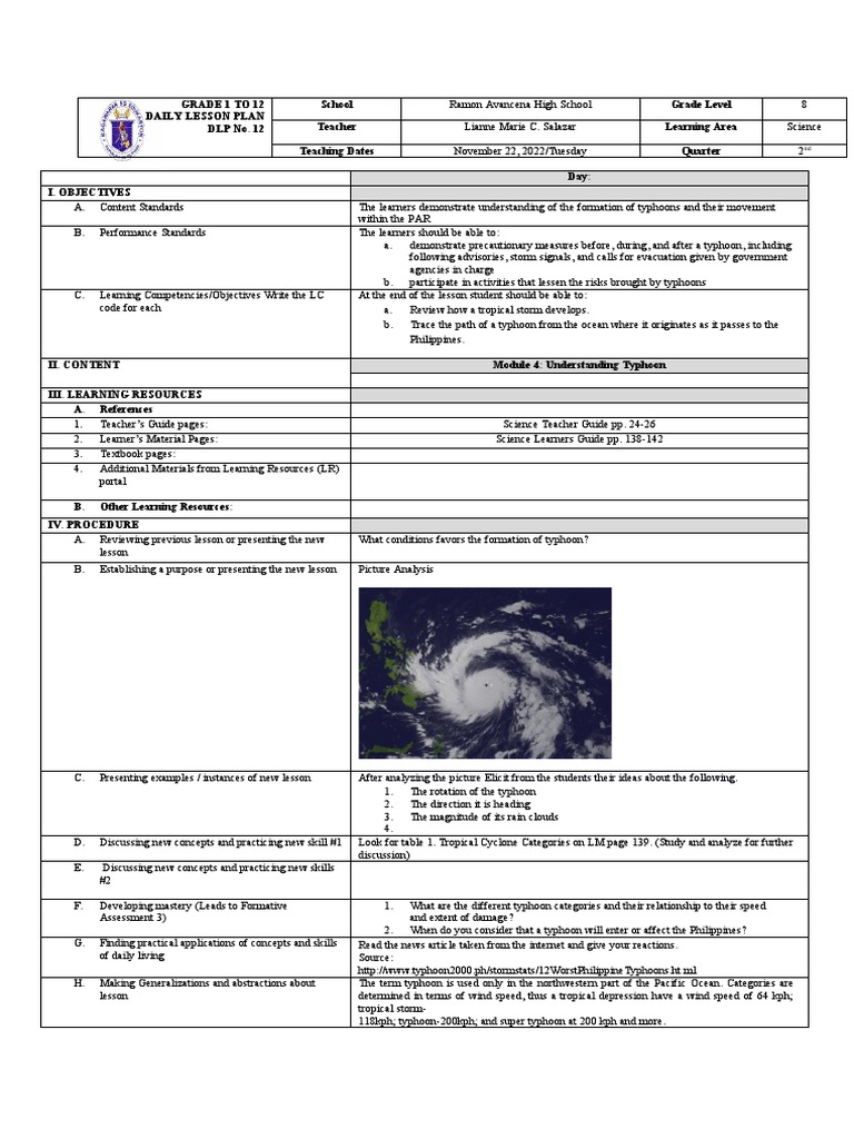 Grade 8 Science: Typhoon Study | PDF | Tropical Cyclones | Learning