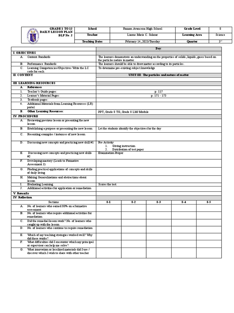 Understanding the Properties and Nature of Matter: A Lesson Plan on ...