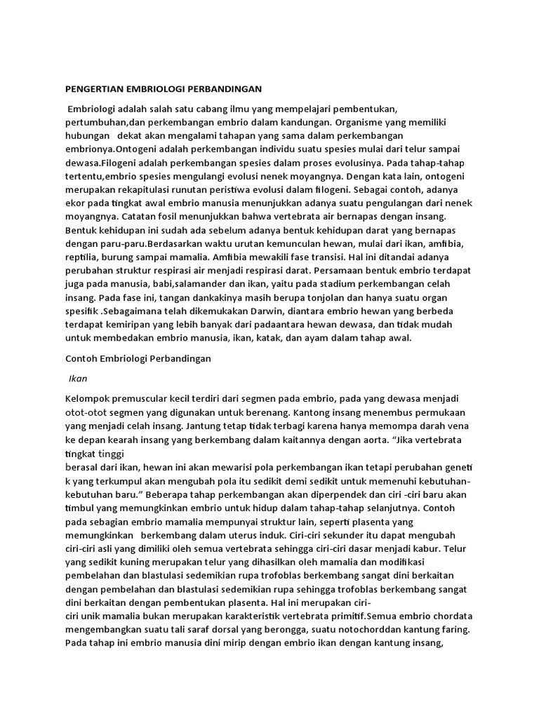 Bukti Evolusi Embriologi Perbandingan Kelompok 4 XII IPA 5 | PDF