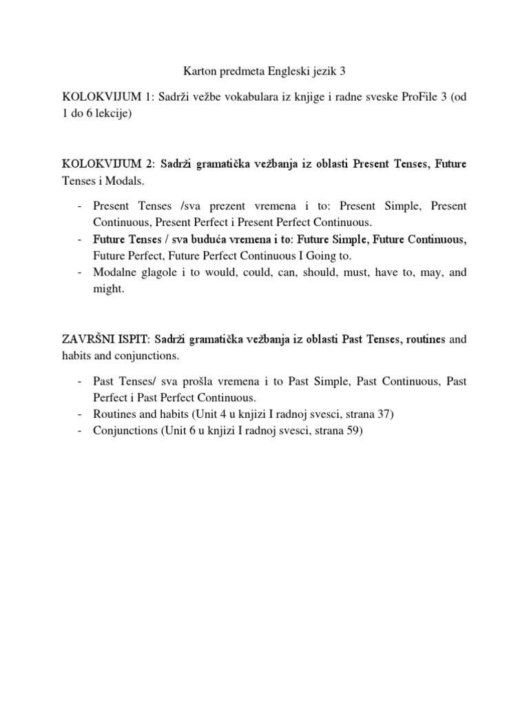 Engleski Jezik 3: Kolokvijumi i Ispit | PDF | Foreign Language Studies
