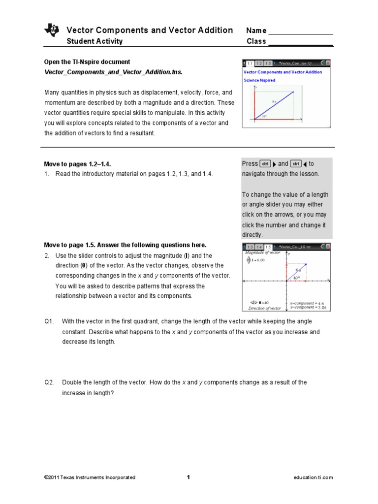 Vector Components and Vector Addition Student PDF | PDF | Euclidean Vector | Angle