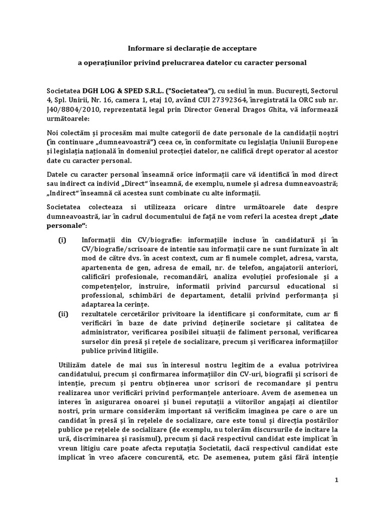 Acord GDPR Candidat DGH | PDF