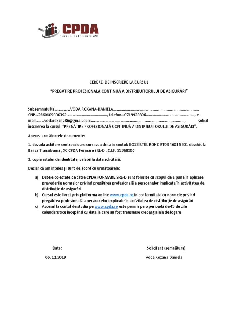 Cerere PPC - Intermediari | PDF