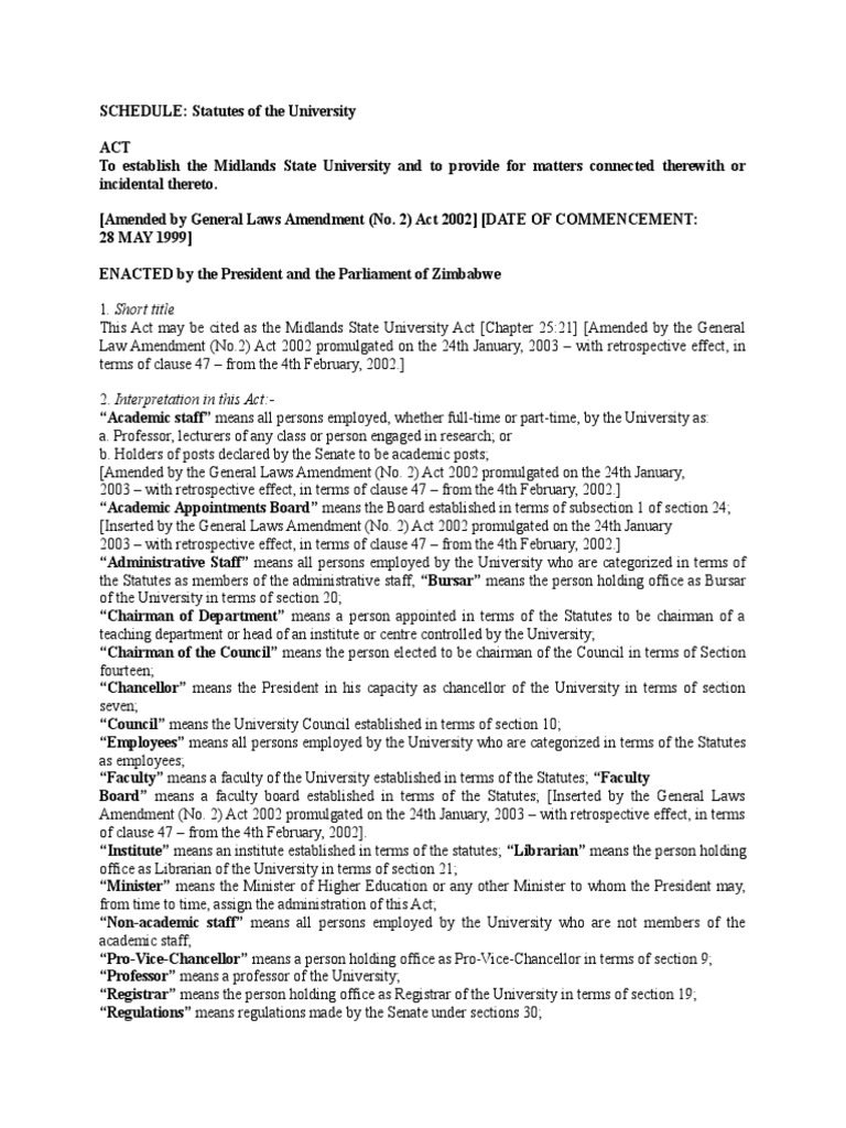 Midlands State University Statutes | PDF | Academic Degree | United ...
