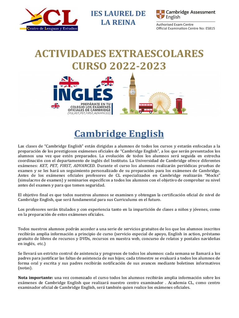 Actividades Extraescolares - B1 Inglés PDF | PDF