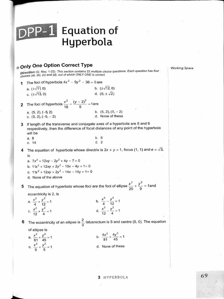 DPP Hyperbola PDF | PDF