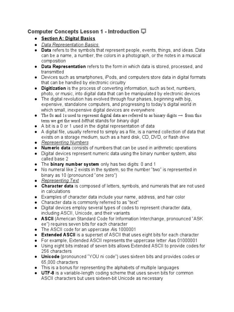 Computer Concepts Lesson 1 - Introduction ? | PDF | Byte | Ascii Computer Concepts Lesson 1 - Introduction ? | PDF | Byte | Ascii
