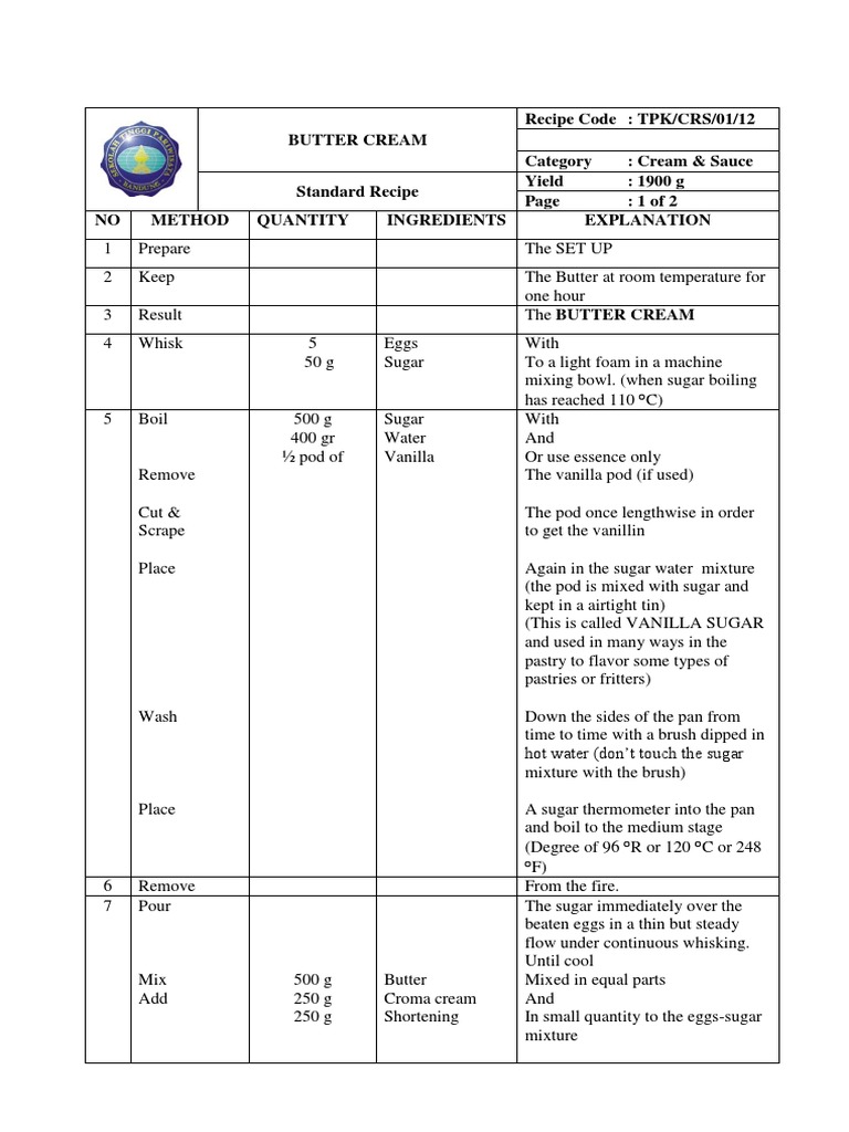 Butter Cream Ok (TPK - CRS.01.12) | PDF | Vanilla | Butter