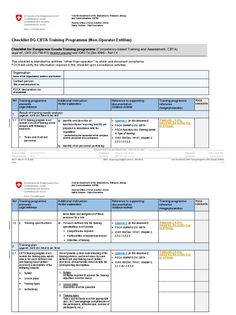 Compliance Checklist DG CBTA Training Programme (Non-Operator Entities ...