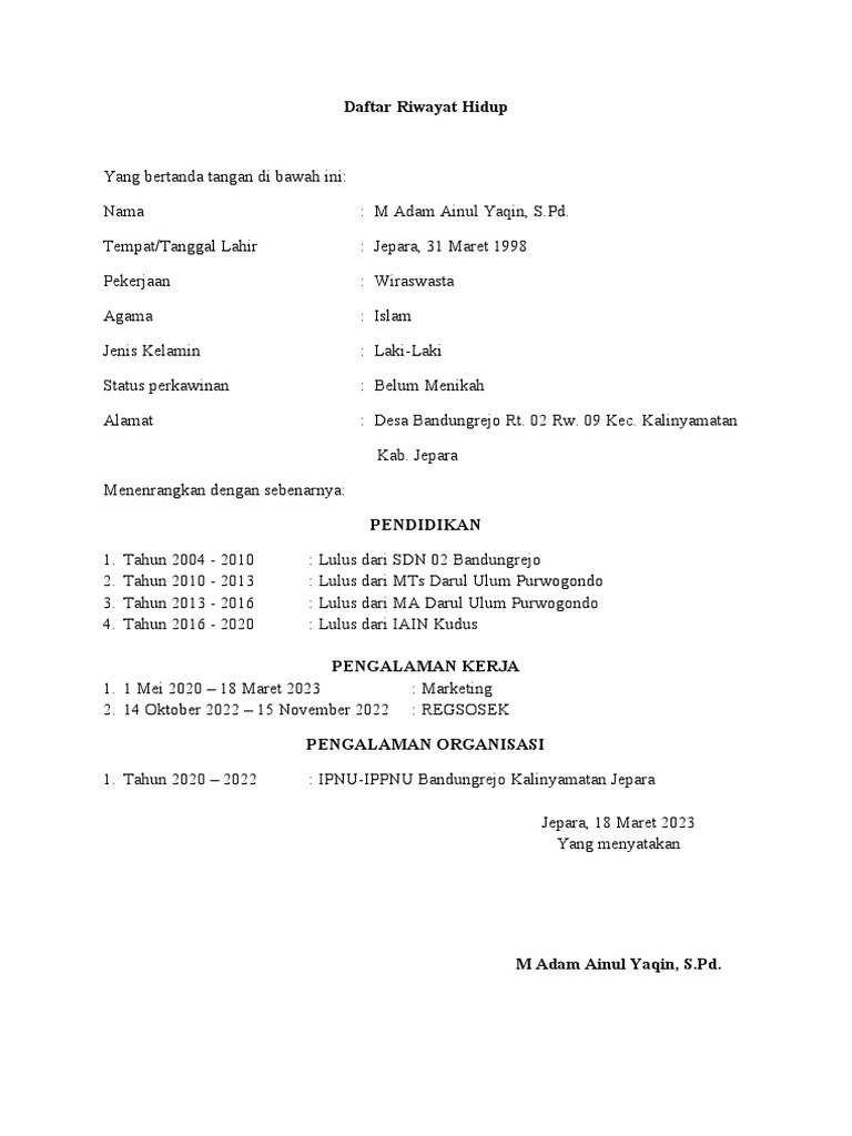 CV Adam Ainul Yaqin 40kar | PDF