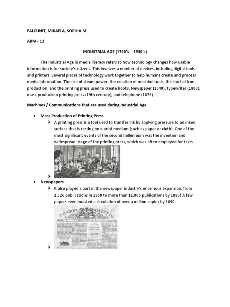Industrial Age Media: Printing Press, Newspapers, Typewriters | PDF