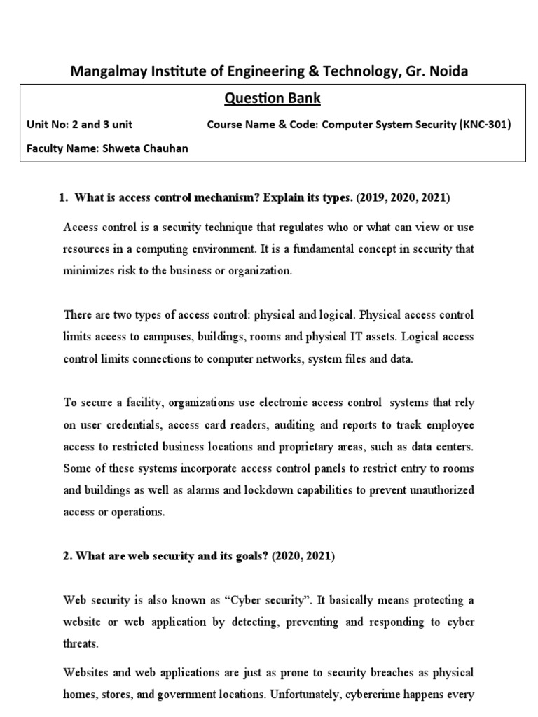 CSS Question Bank | PDF | Computer Security | Security