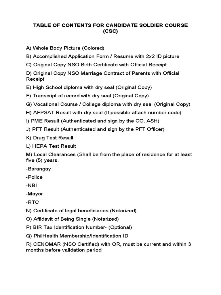Table of Contents For Candidate Soldier Course | PDF | Finance & Money ...
