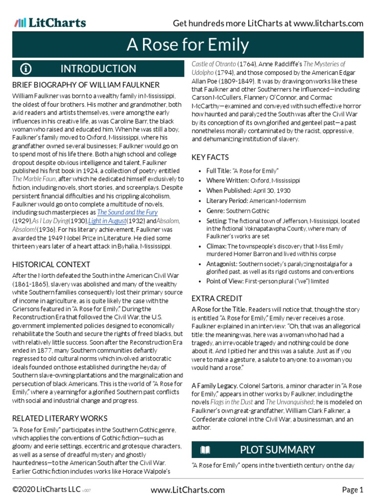 A Rose For Emily LitChart | PDF | William Faulkner