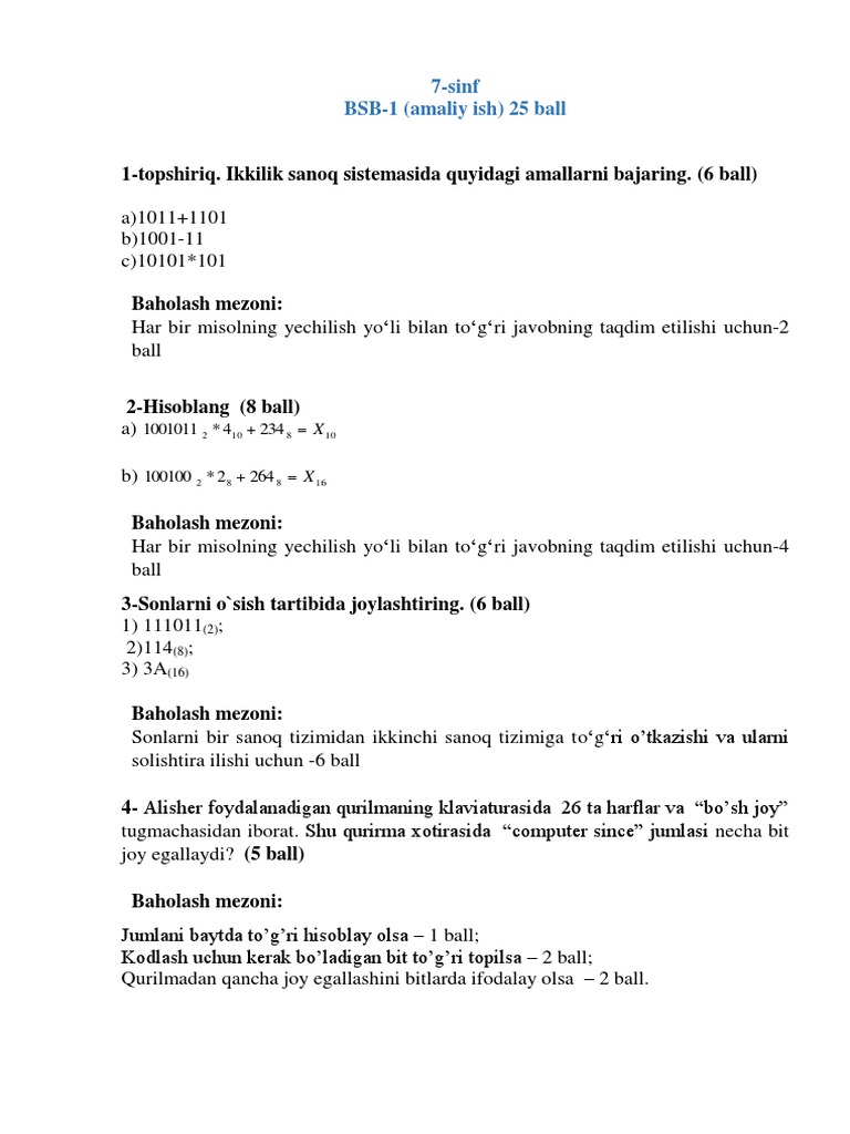 7-Sinf BSB-1 (Teacher) | PDF