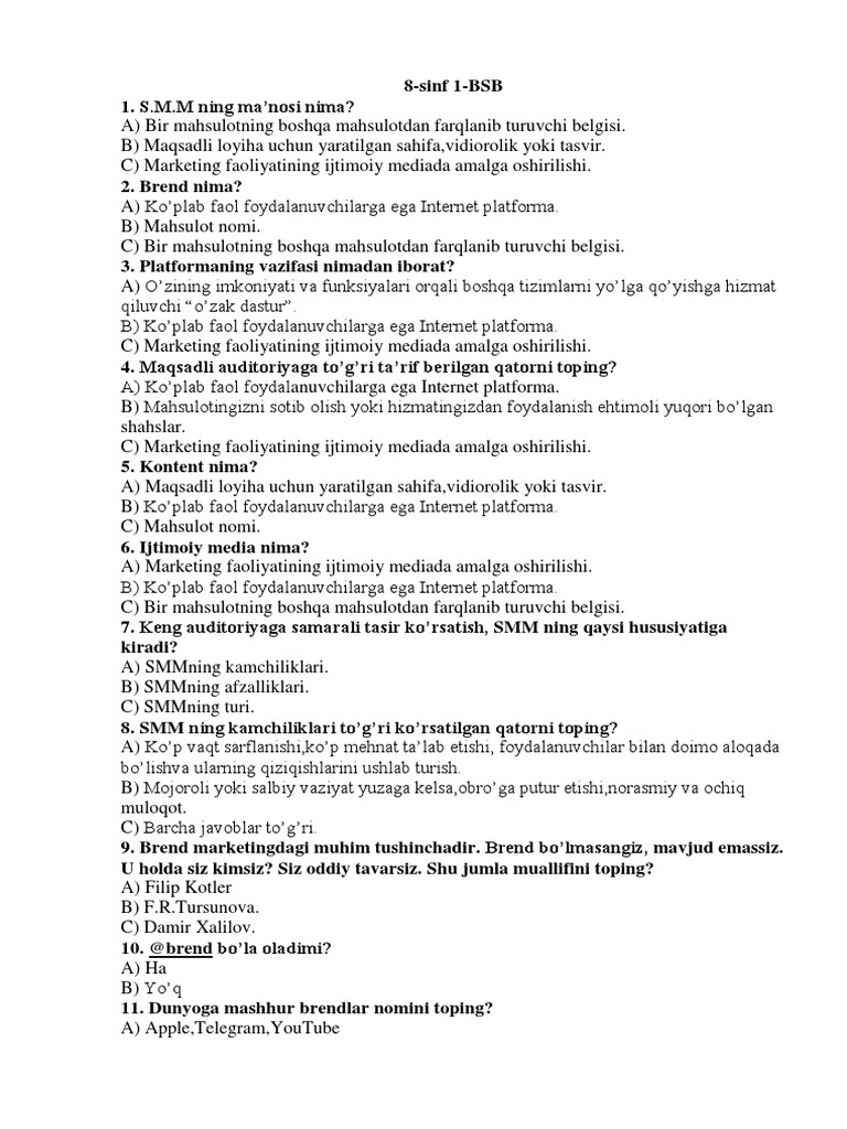 8-Sinf BSB-1 PDF | PDF