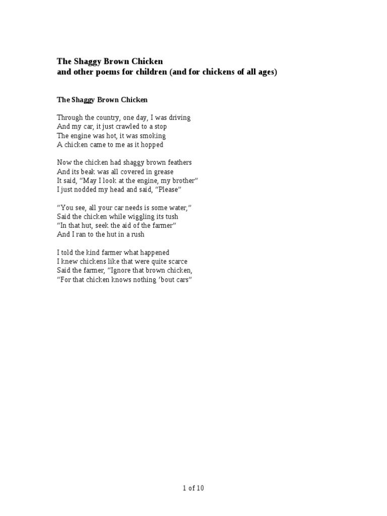 The Shaggy Brown Chicken and Other Poems For Children (And For Chickens ...